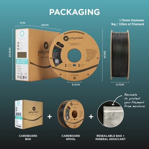 Polymaker PLA Filament 1.75mm, Black PLA 3D Printer Filament 1.75 1kg - PolyLite 1.75 PLA Filament Black 3D Printing Filament, Dimensional Accuracy +/- 0.03mm, Compatible with Most 3D Printers