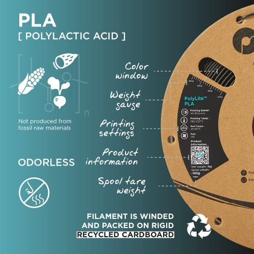 Polymaker PLA Filament 1.75mm, Black PLA 3D Printer Filament 1.75 1kg - PolyLite 1.75 PLA Filament Black 3D Printing Filament, Dimensional Accuracy +/- 0.03mm, Compatible with Most 3D Printers