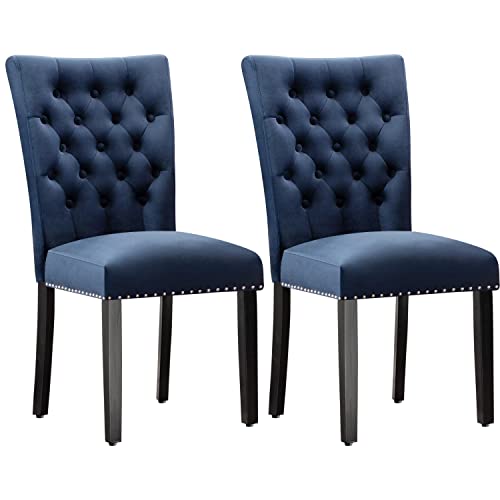 Per-Home Parsons Upholstered Accent Dining Chair, Set of 2, Wood (Blue)