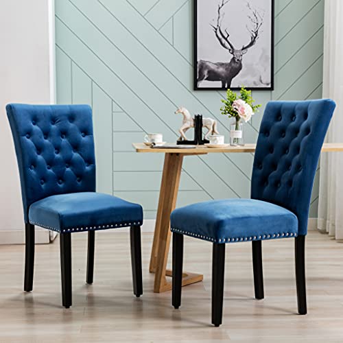 Per-Home Parsons Upholstered Accent Dining Chair, Set of 2, Wood (Blue)