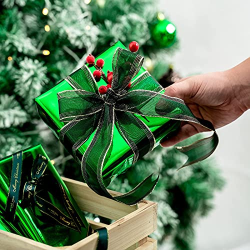 RUSPEPA Green Metallic Wrapping Paper - Solid Color Paper Perfect for Wedding, Birthday, Christmas, Baby Shower - 17 Inches X 32.8 Feet