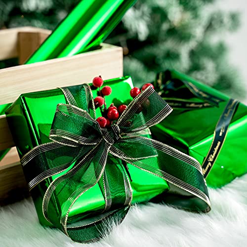 RUSPEPA Green Metallic Wrapping Paper - Solid Color Paper Perfect for Wedding, Birthday, Christmas, Baby Shower - 17 Inches X 32.8 Feet