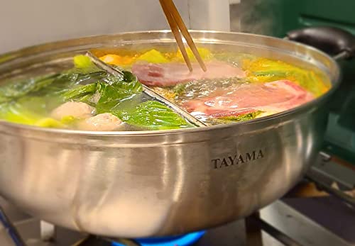 TAYAMA Stainless Steel Hot Pot With Divider, Silver, 11 inch