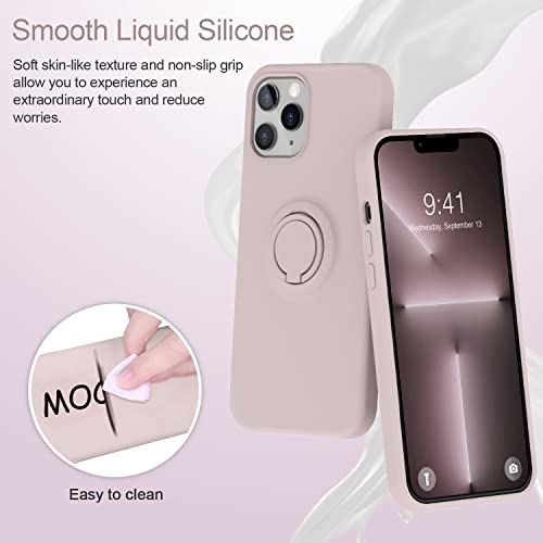 MOCCA Compatible with iPhone 13 Pro Max Case 6.7inch with Ring Kickstand |Liquid Silicone|Microfiber Linner|Anti-Scratch Full-Body Shockproof Protective Case for iPhone 13 Pro Max Women Girl-Pink Sand