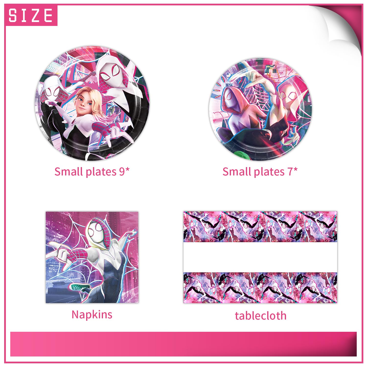 Spider-Gwen Party Supplies Tableware Cover Plates And Napkins Tablecloth Birthday Party Table Decoration Across the Spider Verse For 10 Guests Treat