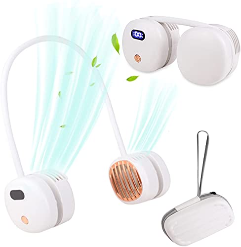 Genround Changeable Neck Fan, Portable Hanging Neck Fan Neck Air Conditioner Pocket Sized Hands Free With Display for GYM Camping Hiking Outdoor Travel
