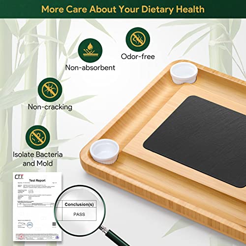 Easoger Large Charcuterie Board (28"×13"×1.6") with 2 Drawers, Bamboo Cheese Board with Knife Set, 2 Ceramic Bowl, Cutting Protection Natural Slate and Non-slip Feet, ideal for Housewarming Gift