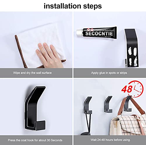 CFGROW Heavy Duty Adhesive Hook, 6 Packs Black, Coat Robe Clothes Bath Towel Hooks Wall Mounted with Strong Glue Hold 22 lbs for Home Bathroom Kitchen Modern Hotel Style, Free-Drill Ceiling Holders