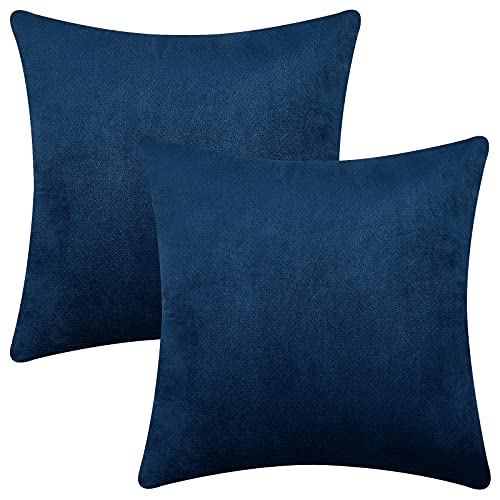 Yastouay 2 Pack Throw Pillow Covers, Navy Blue Decorative Pillow Covers, Solid Sofa Pillows, Soft Velvet Pillow Case, Square Accent Cushion Covers for Sofa Couch Bed Chair, 18 x 18 Inches