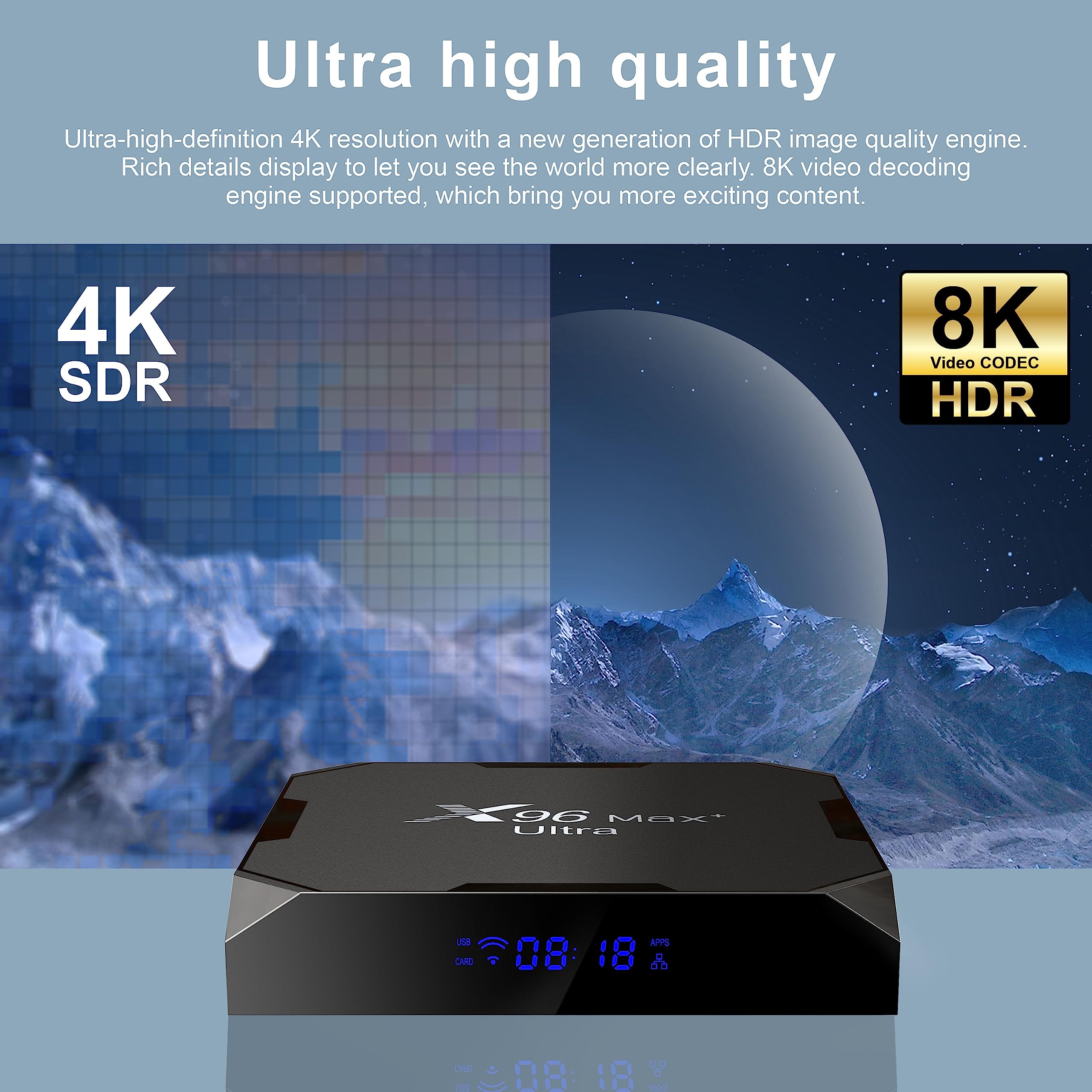 VTNIU X96 Max Plus Ultra TV Box Android 11 Amlogic S905X4 4GB 32GB Support AV1 HDMI 8K Video Decoding Dual-WiFi 2.4G 5G Blue Tooth 4.x USB 3.0