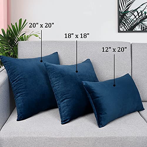 Yastouay 2 Pack Throw Pillow Covers, Navy Blue Decorative Pillow Covers, Solid Sofa Pillows, Soft Velvet Pillow Case, Square Accent Cushion Covers for Sofa Couch Bed Chair, 18 x 18 Inches