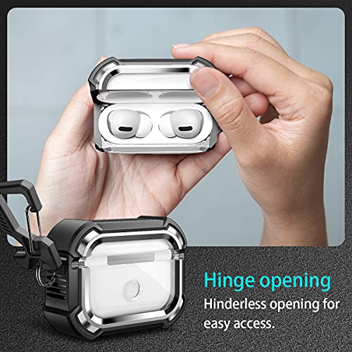 Dexnor Compatible with Airpods Pro (2019) Case Clear Hard PC & Hard Shell Protective Cover [LED Visible] [Supports Wireless Charging] 360 Full Body Skin with Keychain for Men Boys - Black