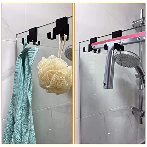 Morobor 2pcs Triple Hooks, Over Shower Glass Door Hooks for Frameless Glass Shower Door, Stainless Steel Towel Hooks Over The Bathroom Glass Wall (Black)
