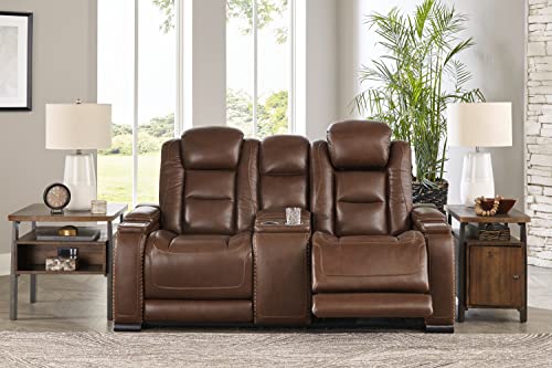 Signature Design by Ashley The Man-Den PWR REC Loveseat/CON/ADJ HDRST, Mahogany