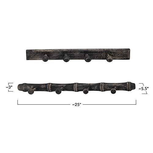 Creative Co-Op Reclaimed Wood Distressed Finish and 4 Hooks Each, Set of 2 Wall Décor, Black