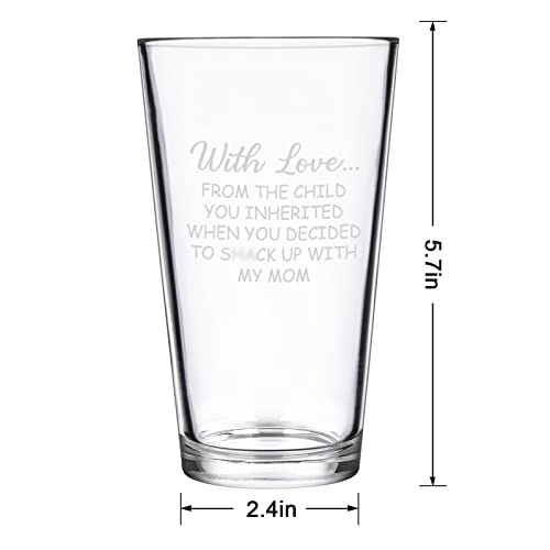 Funny Dad, Stepdad Beer Glass, With Love from the Child You Inherited Pint Glass for Stepdad Stepfather Papa Dad, Unique Christmas, Birthday, Father’s Day Gift from Stepdaughter, Stepsons, Kids 15Oz