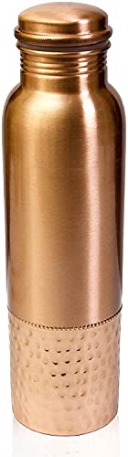 Copper Water Bottle 34 Oz - Half Hammered Design - an Ayurvedic Copper Vessel - Pure Copper Bottle for Drinking Water - Drink More Water - Leak Proof - Large