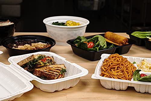 TIYA Takeout Food Containers - 16 oz Bulk 150 Pack with Lids - Plastic Food Storage To-Go Round Bowls - Reusable Microwavable Dishwasher Safe - Leak Proof and Great for Meal Prep