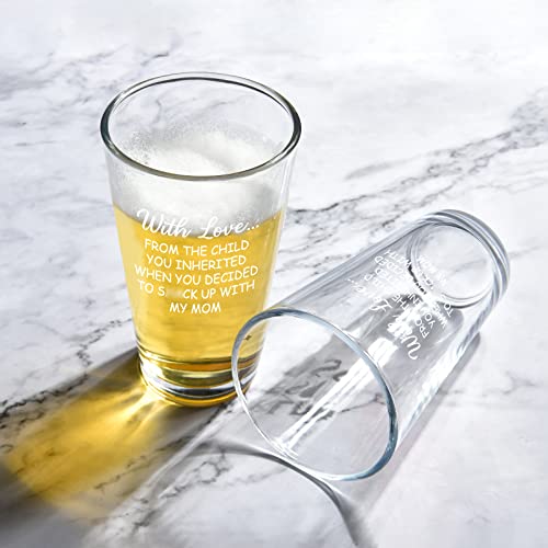 Funny Dad, Stepdad Beer Glass, With Love from the Child You Inherited Pint Glass for Stepdad Stepfather Papa Dad, Unique Christmas, Birthday, Father’s Day Gift from Stepdaughter, Stepsons, Kids 15Oz