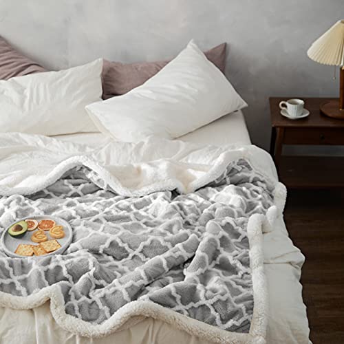 Soft Sherpa Shaggy Fleece Blanket Gray - Fuzzy Fluffy Super Soft Furry Plush Decorative Blanket Dual Sided Throw Size fit Couch Sofa Thick Warm Cozy Blanket, Quatrefoil Pattern 50x60 inches,420GSM