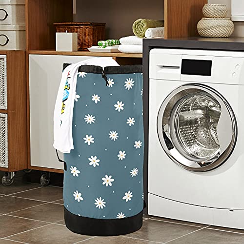 Flower Cute Laundry Bag Backpack with Shoulder Straps Daisy Dirty Clothes Organizer Extra Large Heavy Duty for Camp College Dorm Room Essentials for Girls