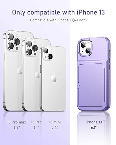 WeLoveCase for iPhone 13 / iPhone 14 Wallet Case with Credit Card Holder & Hidden Mirror, Two Layer Shockproof Heavy Duty Protection Cover Protective Case for iPhone 13/14 6.1 Inch - Light Purple