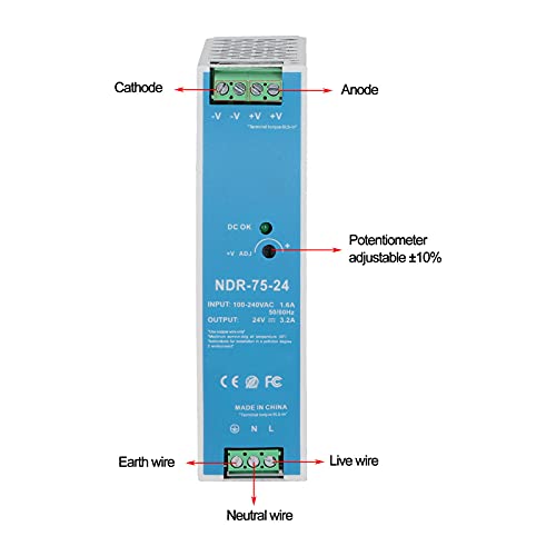 NDR‑75‑24 Rail Power Supply 3.2A 76.8W Electrical Power Accessories Rail Power Supply Switch AC100‑240V Industrial Power Supply