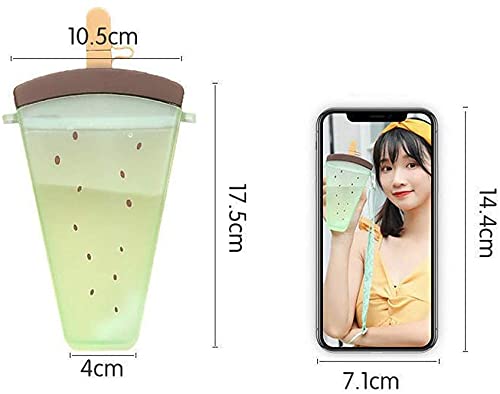 Yunqin plastic water bottle cute watermelon ice cream water bottle with straws anti-fall portable popsicle cup outdoor sports (Green)
