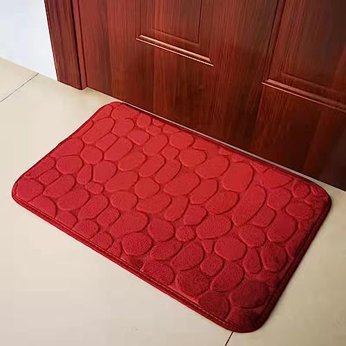 Floor mat, Coral Fleece Embossed Stone, Home Memory Foam, Bedroom, Bathroom Thick, Absorbent Floor mat, Door mat, Carpet, Non-Slip 40 * 60cm red