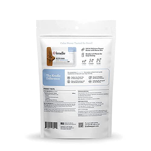 Kradle Bliss Bar Dog Calming Chews, Soft Bake (6 Pack), Dog Anxiety Relief for Separation Anxiety, Thunder, Car Rides, Fireworks and Stress, with BotaniTek Calming Formula, Peanut Butter Bacon Flavor