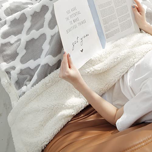 Soft Sherpa Shaggy Fleece Blanket Gray - Fuzzy Fluffy Super Soft Furry Plush Decorative Blanket Dual Sided Throw Size fit Couch Sofa Thick Warm Cozy Blanket, Quatrefoil Pattern 50x60 inches,420GSM