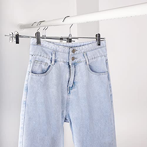Pants Hangers with Clips - 10 Pack Skirt Hangers with Clips Adjustable Clip Hangers for Pants Jeans Metal Trouser Clip Hangers