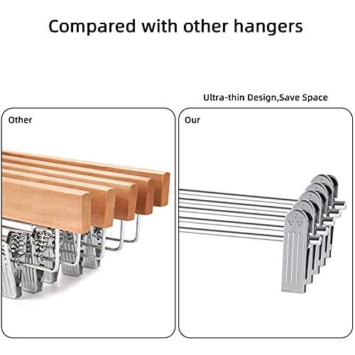 Pants Hangers with Clips - 10 Pack Skirt Hangers with Clips Adjustable Clip Hangers for Pants Jeans Metal Trouser Clip Hangers