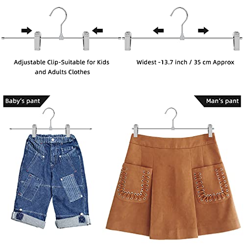 Pants Hangers with Clips - 10 Pack Skirt Hangers with Clips Adjustable Clip Hangers for Pants Jeans Metal Trouser Clip Hangers