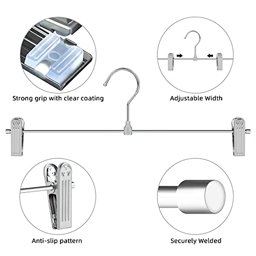 Pants Hangers with Clips - 10 Pack Skirt Hangers with Clips Adjustable Clip Hangers for Pants Jeans Metal Trouser Clip Hangers