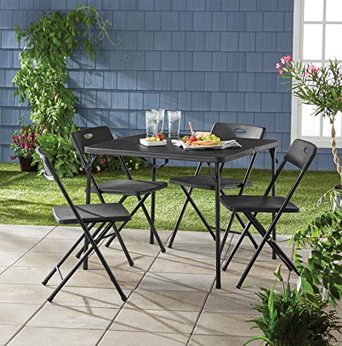 VA Mainstays 5 Piece Resin Plastic Card Table and Four Chairs Set, Black