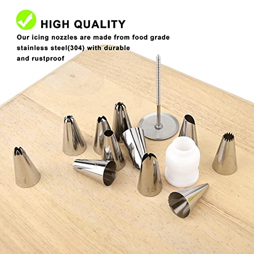 FIVETAS Cake Decorating Kit-27Numbered Icing Tips,50 Pastry Bags.6 Scrapers,1 Flower Nail,1 Piping Nozzles Coupler,1 Plastic Box and 1 Pattern Chart.