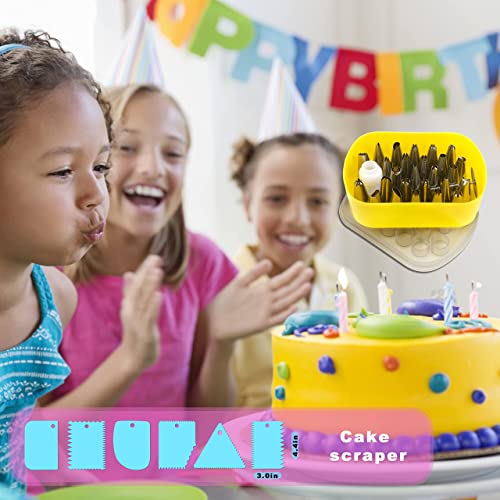 FIVETAS Cake Decorating Kit-27Numbered Icing Tips,50 Pastry Bags.6 Scrapers,1 Flower Nail,1 Piping Nozzles Coupler,1 Plastic Box and 1 Pattern Chart.