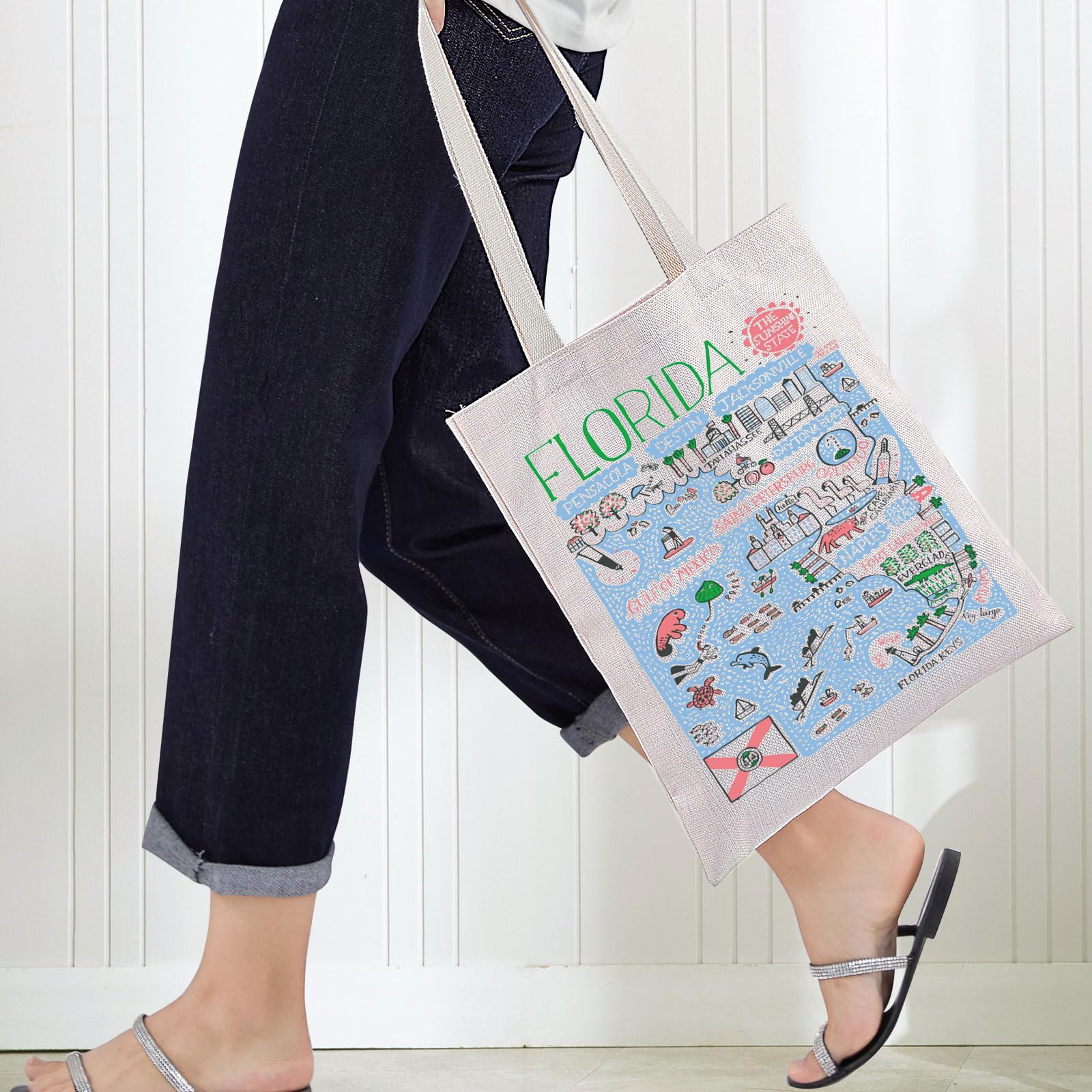 BWWKTOP Florida State Canvas Tote Bag Florida Souvenirs Gifts Florida Travel Bag Florida Tourism Bag Florida Shoulder Bag (Florida)