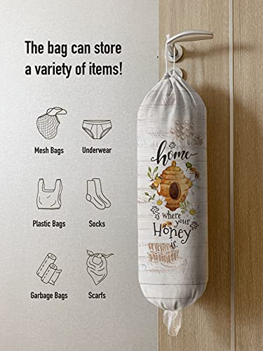 Hglian Grocery Plastic Bag Holder and Dispenser Cute Plastic bags Organizer Garbage Shopping Trash bags Storage Container Bee Daisy Farmhouse Kitchen Décor-Home is Where Your Honey is