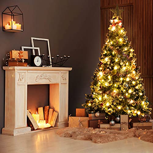 Artificial Christmas Tree Xmas Pine Tree, Automatic Open, Hinged Flocked with Metal Stand for Holiday Home Party Decoration(7.5FT, AUTO-Green)