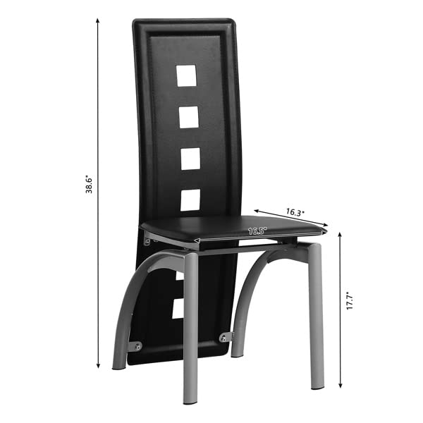 HomVent Dining Table Set for 4, Small Tempered Glass Dining Room Table Set, Kitchen Table and Chairs for Small Spaces, Transparent,White Modern 110cm, Stainless Steel PU Leather (Transparent & Black)