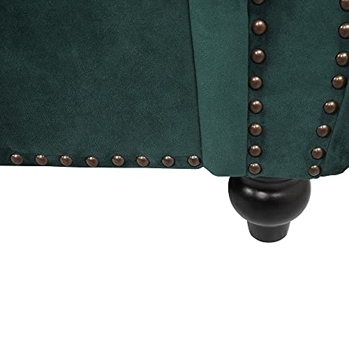 NOSGA 84” Chesterfield Fabric 3 Seater Couch Furniture, Velvet Deep Stripe Chesterfield Tufted Sofa Couch, Upholstered Sofa Couches with Nailhead Trim Scroll Arms for Living Room(Dark Green)