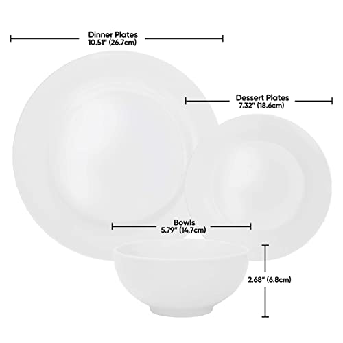 Nouva 18 Piece Dinnerware Set, Plates Snack Plates Bowls for Kitchen, Service for 6, White Dishes Dinnerware Sets Microwave safe Dishwasher safe