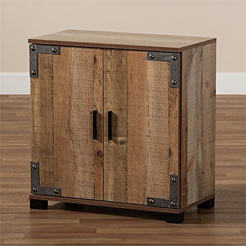 BOWERY HILL Finished Wood 2-Door Shoe Cabinet in Rustic Brown