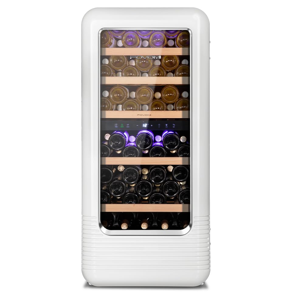 FOVOMI Wine Fridge,91-bottle Wine Cooler Dual Zone Large Wine Beverage Refrigerator Freestanding Cellar,Holds 91bottles or 49bottles+90 cans(6-year)