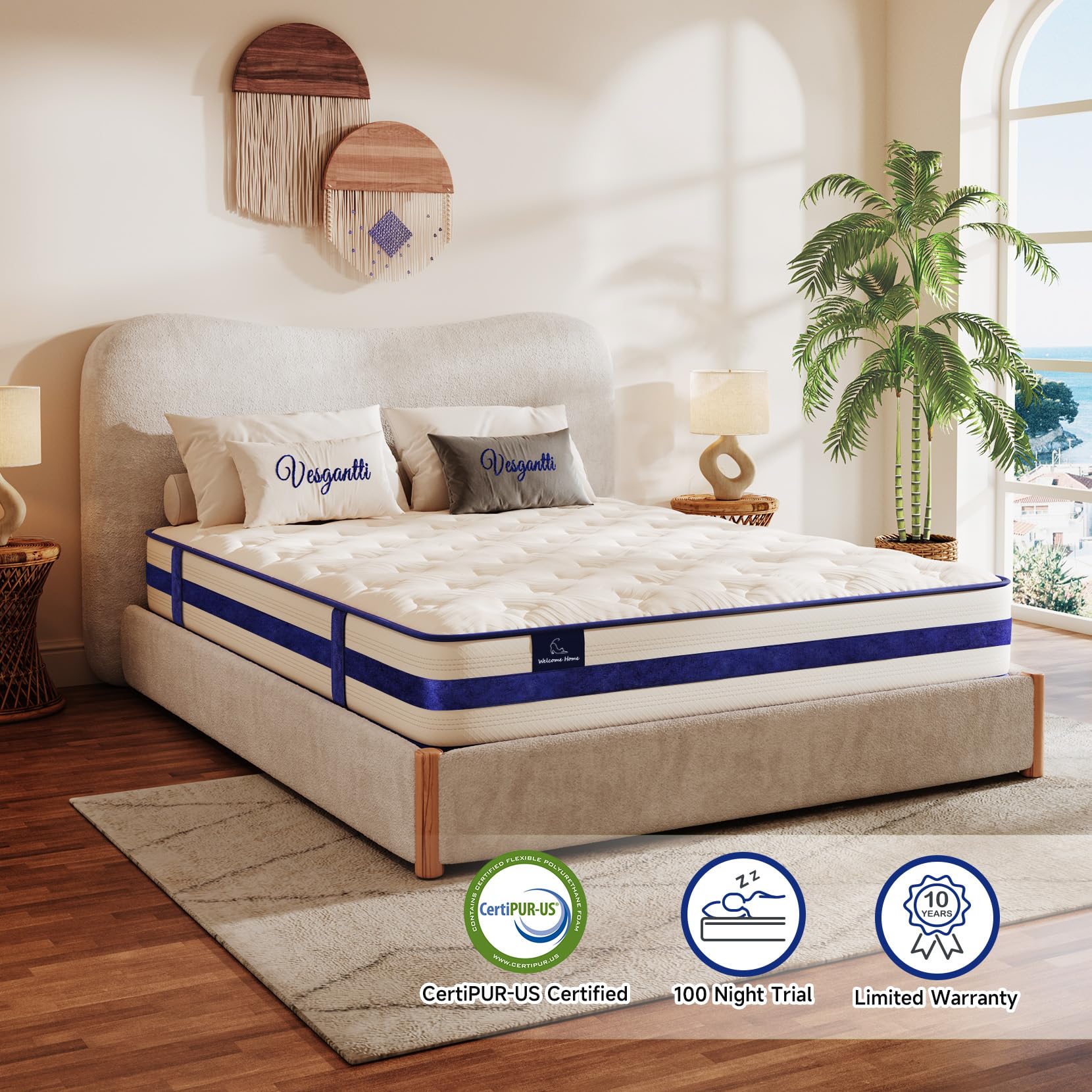 Vesgantti Full Szie Mattress, 10 Inch Full Hybrid Mattress with Memory Foam, Support & Pressure Relief, Medium Firm Feel Mattress in a Box (54x75x10 Inches, Full Size)