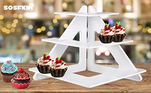 Cupcake Stand for 24 Cupcakes- Rustic Cupcake Stand 3 Tier Collapsible Wooden Cupcake Tier Stand - White Cupcake Holder Stand - Cupcake Tower Display Party Décor - Cupcake Stand Display for Pastry
