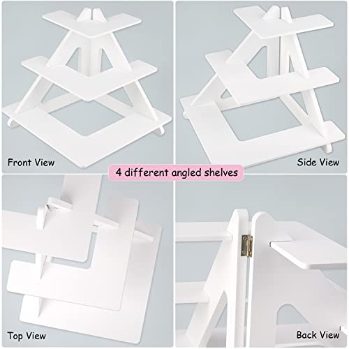 Cupcake Stand for 24 Cupcakes- Rustic Cupcake Stand 3 Tier Collapsible Wooden Cupcake Tier Stand - White Cupcake Holder Stand - Cupcake Tower Display Party Décor - Cupcake Stand Display for Pastry