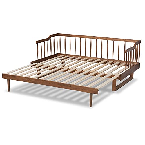BOWERY HILL Walnut Wood Expandable Twin to King Size Spindle Daybed